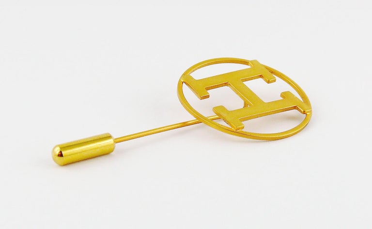 Hermes Vintage Gold Toned H Lapel Pin Brooch at 1stDibs