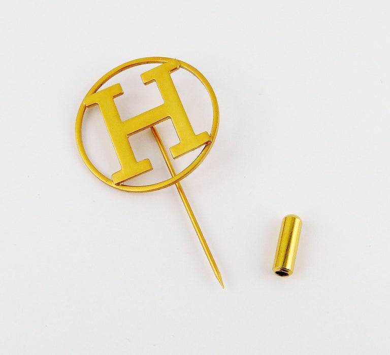 Hermes Vintage Gold Toned H Lapel Pin Brooch at 1stDibs