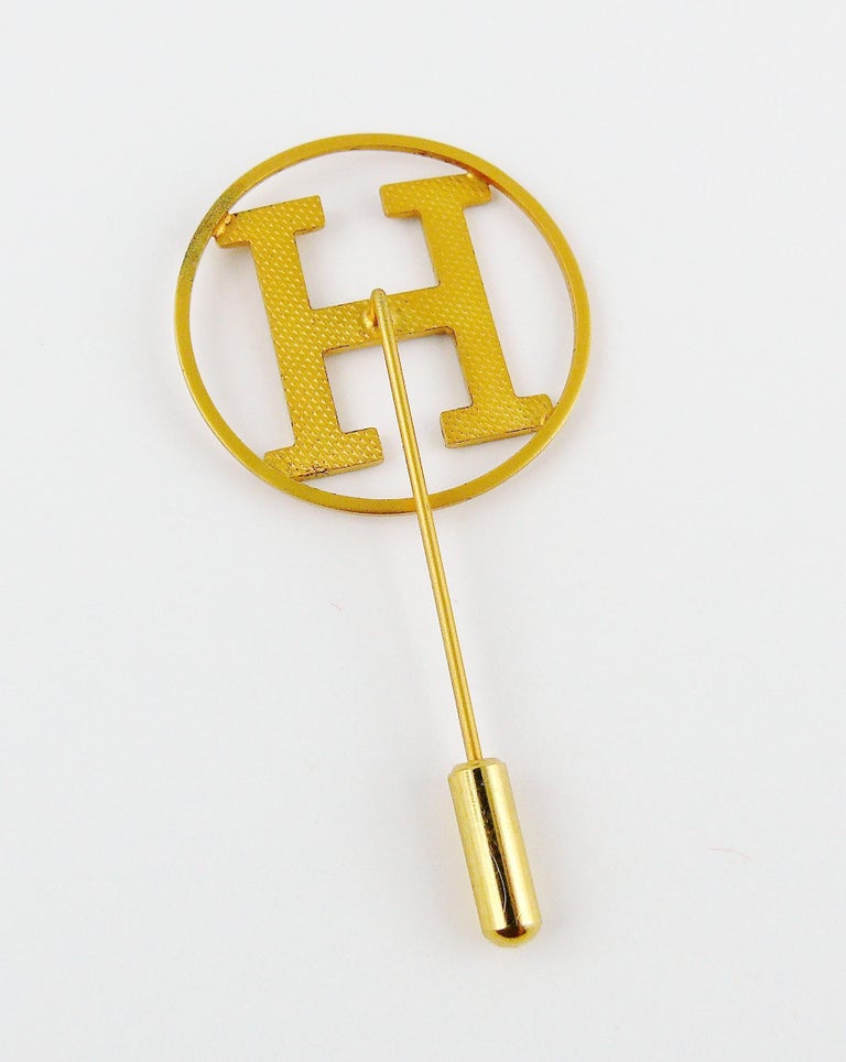Hermes Vintage Gold Toned H Lapel Pin Brooch at 1stDibs