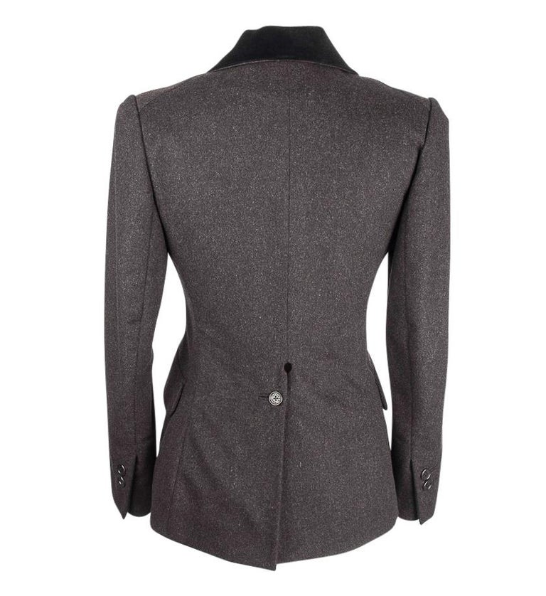 Hermes Vintage Jacket Charcoal Cashmere Velvet Collar Rear Keyhole Vent ...
