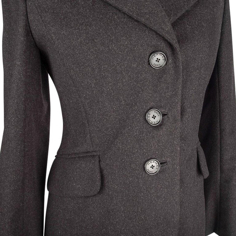 Hermes Vintage Jacket Charcoal Cashmere Velvet Collar Rear Keyhole Vent ...