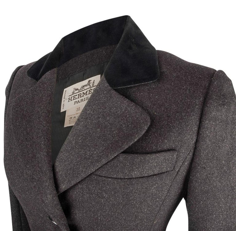 Hermes Vintage Jacket Charcoal Cashmere Velvet Collar Rear Keyhole Vent ...