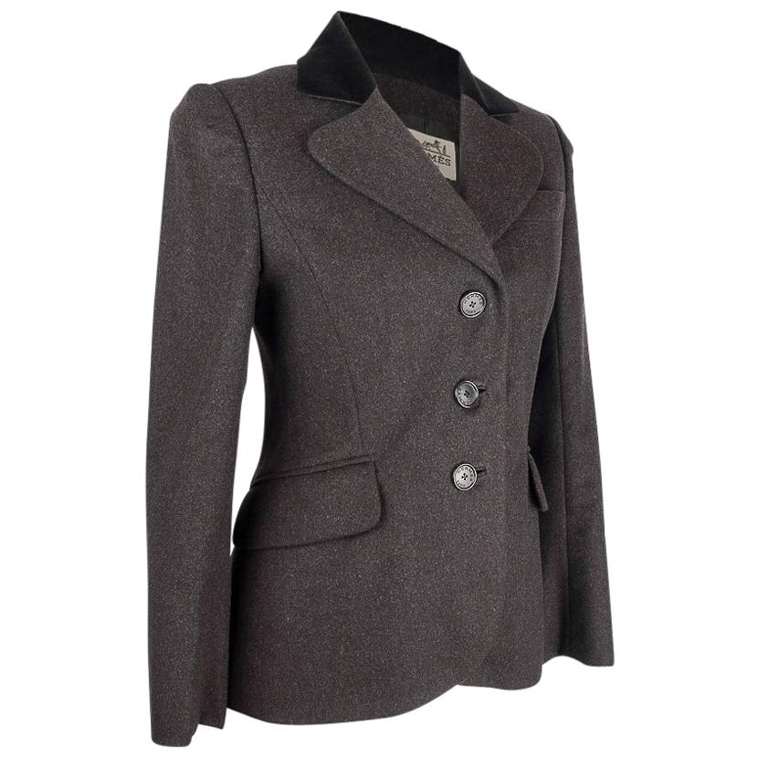 Hermes Vintage Jacket Charcoal Cashmere Velvet Collar Rear Keyhole Vent ...