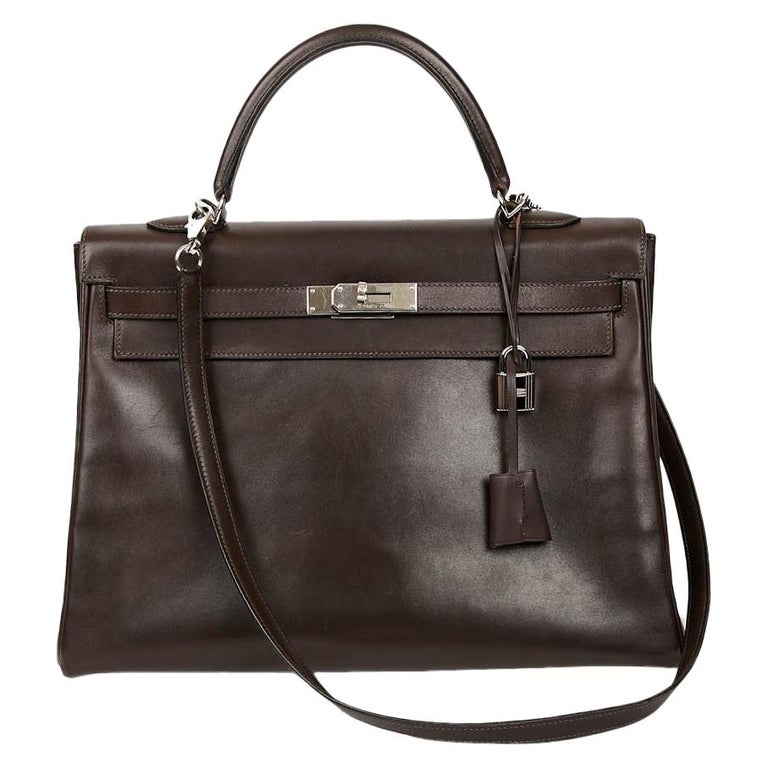 HERMES Vintage Kelly 35 Brown Box Leather Bag at 1stDibs