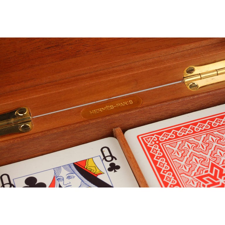 Hermes Vintage Laquered Wood Gaming Box Poker Set 2 Playing Cards For ...