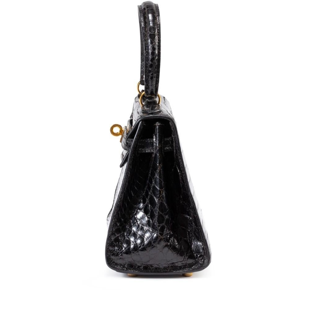 Hermès Vintage Mini Kelly 20 Sellier Shiny Black GHW For Sale at 1stDibs