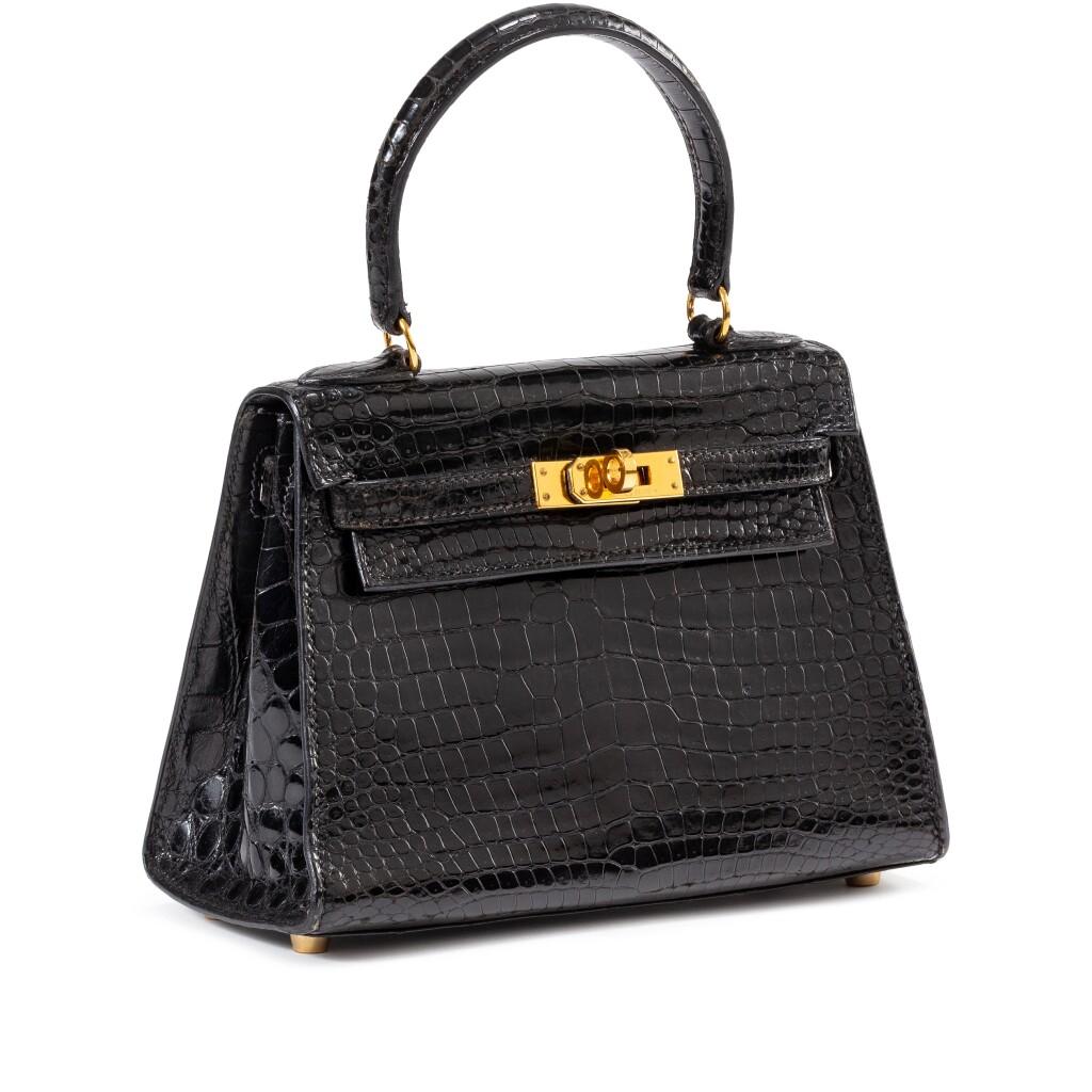 Hermès Vintage Mini Kelly 20 Sellier Shiny Black GHW For Sale at 1stDibs