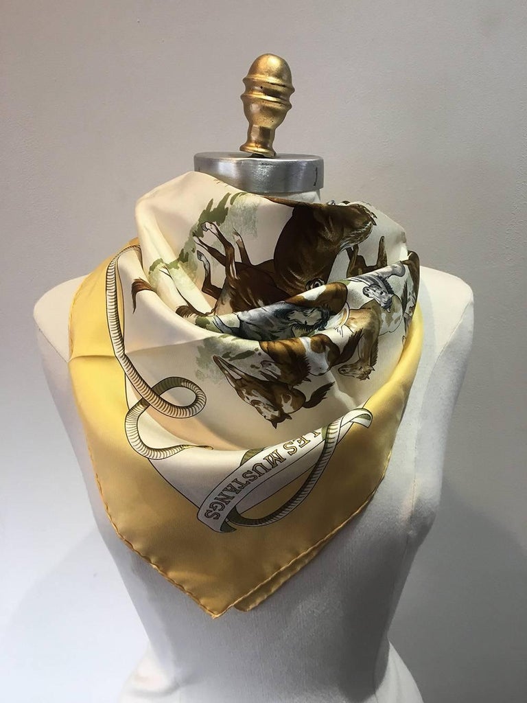 Hermes Vintage Mustangs Silk Scarf in Yellow, circa 1993 For Sale at ...