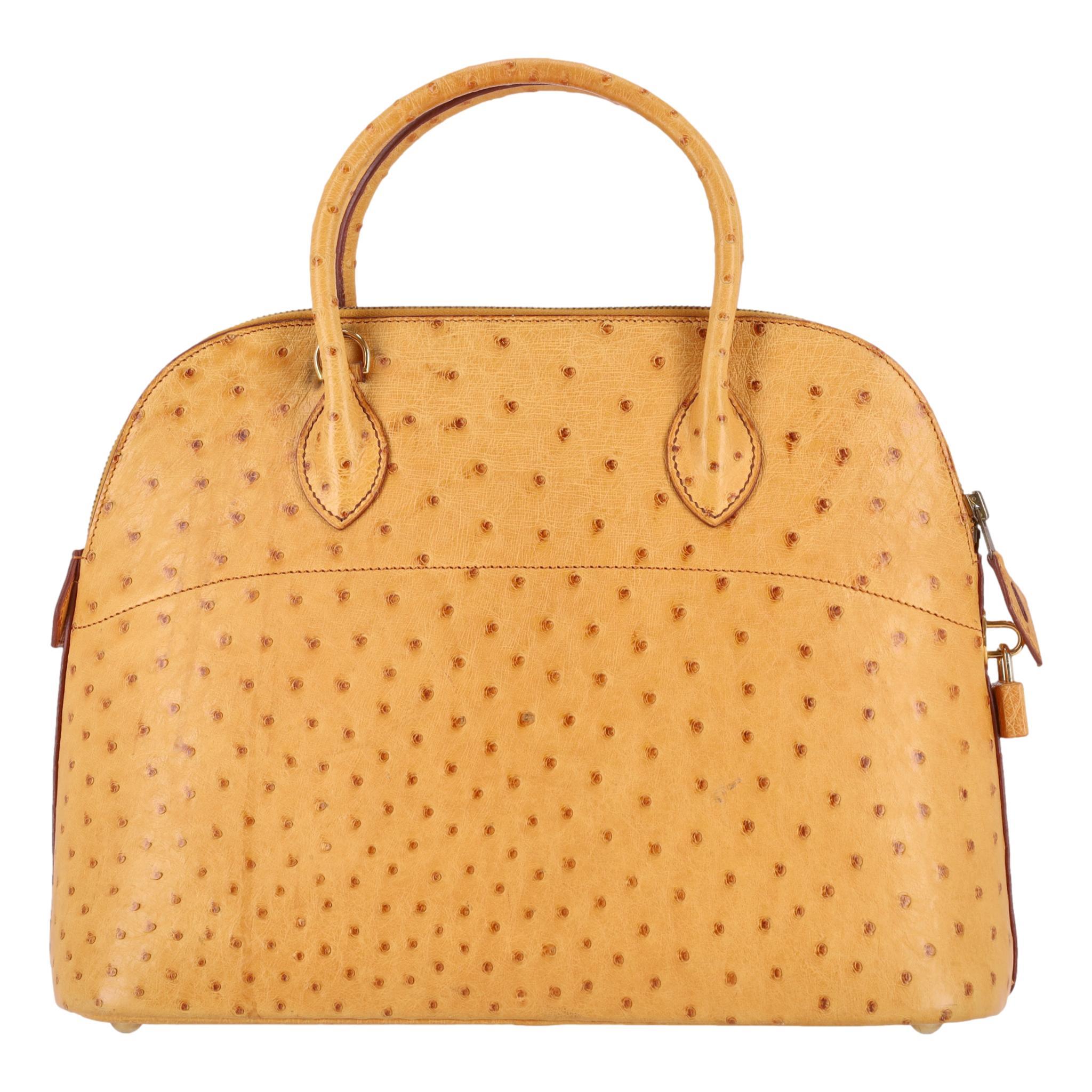 Hermes Vintage Ostrich Skin Bolide 35 Bag For Sale at 1stDibs