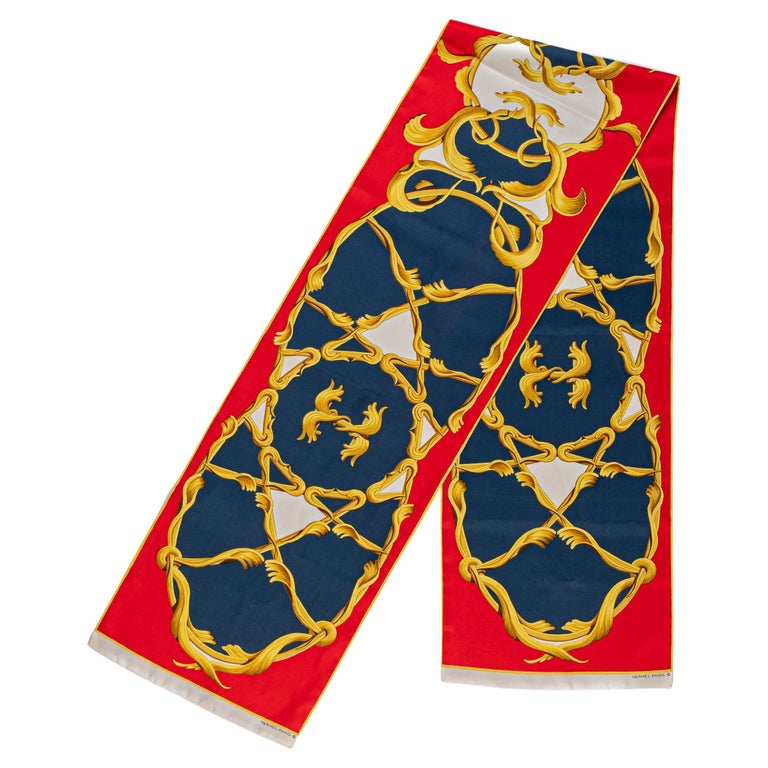 Hermès Vintage Red Blue Maxi Twilly For Sale at 1stDibs