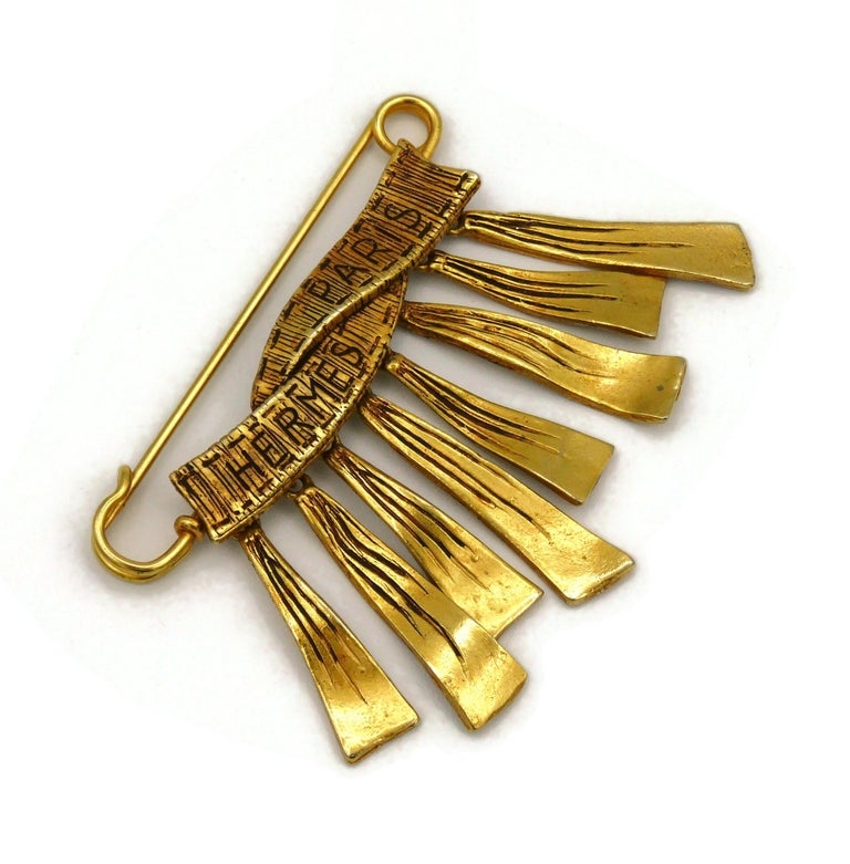 HERMES Vintage Safety Pin Ribbon Charms Brooch For Sale at 1stDibs