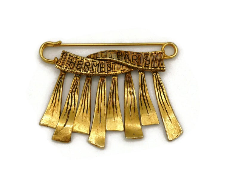HERMES Vintage Safety Pin Ribbon Charms Brooch For Sale at 1stDibs