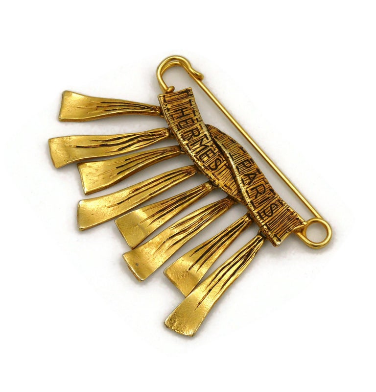 HERMES Vintage Safety Pin Ribbon Charms Brooch For Sale at 1stDibs