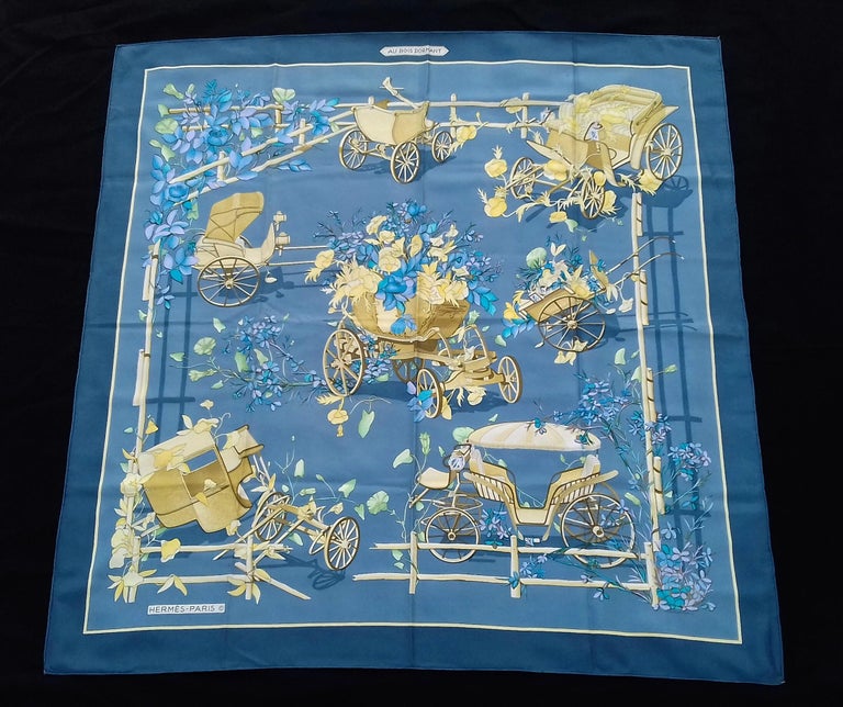 Hermès Vintage Silk Scarf Au Bois Dormant Blue Beige Stroppe 35 inches ...