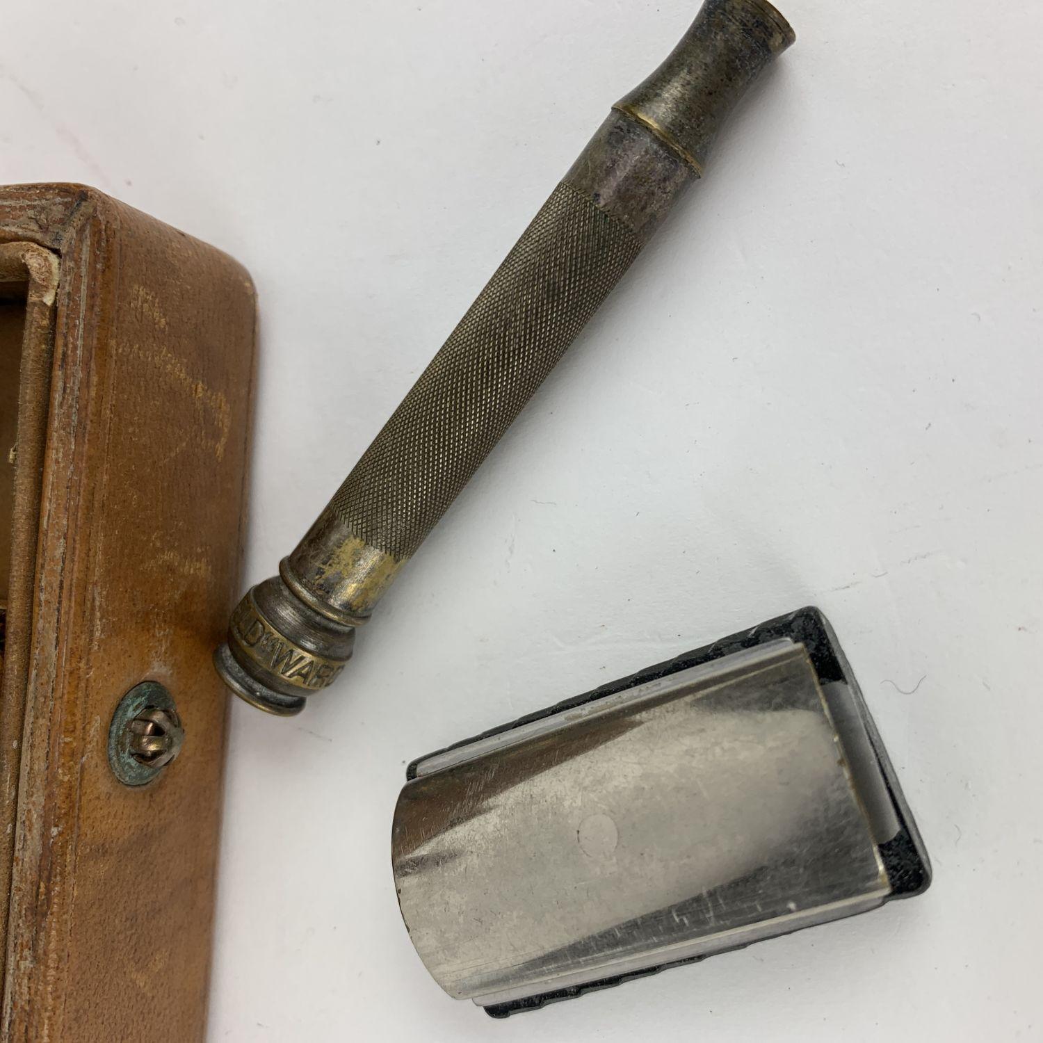 Hermes Vintage Travel Razor Shaving Set Brown Leather Case For Sale at ...