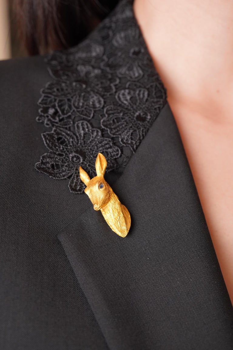 Hermes Vintage Yellow Gold Sapphire Deer brooch by Georges Lenfant For ...