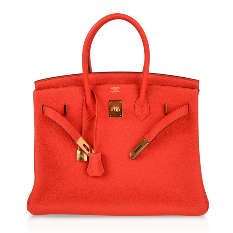 Hermes Vivid Capucine Red Togo Gold Hardware Birkin 35 Bag For Sale at ...