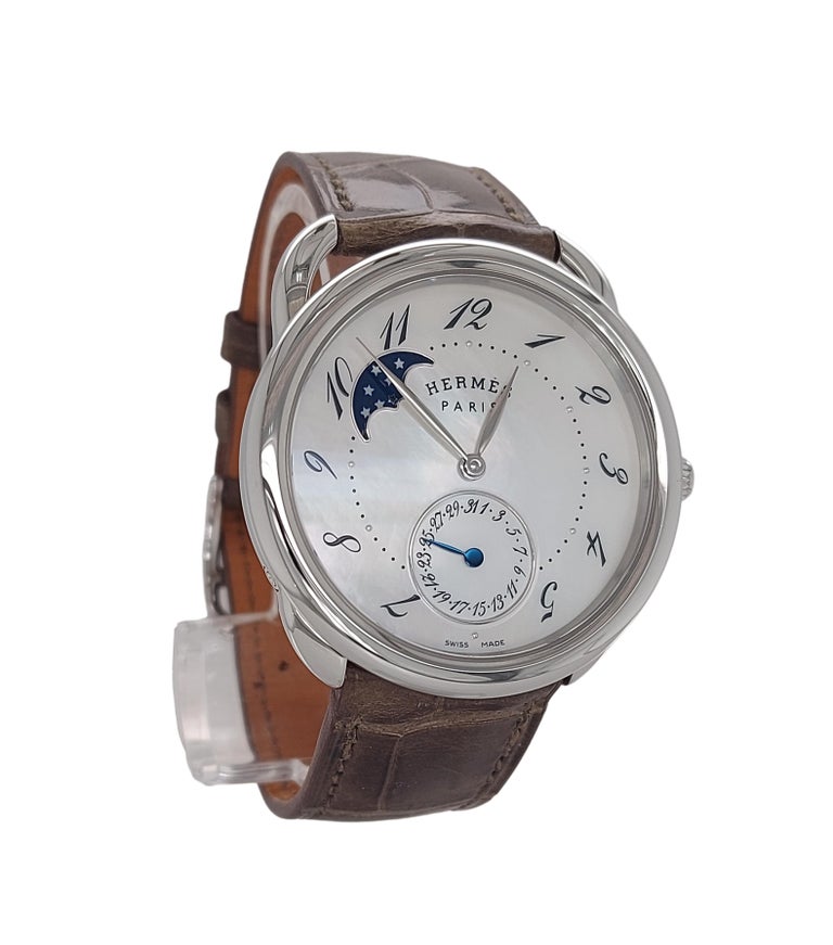 Hermes Watch Arceau Petite Lune Moon Phase Watch MOP Dial at 1stDibs ...