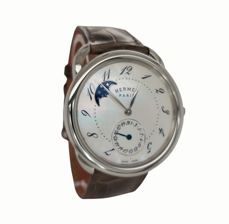Hermes Watch Arceau Petite Lune Moon Phase Watch MOP Dial at 1stDibs ...