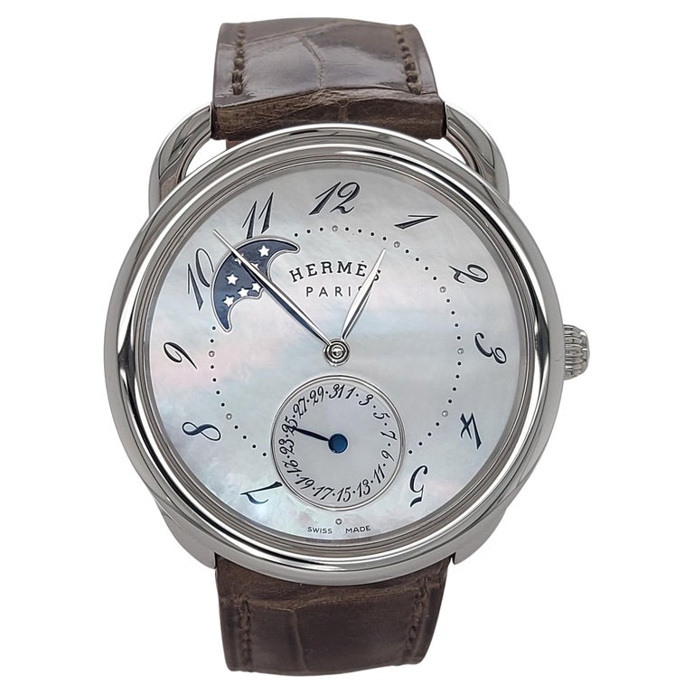 Hermes Watch Arceau Petite Lune Moon Phase Watch MOP Dial at 1stDibs ...