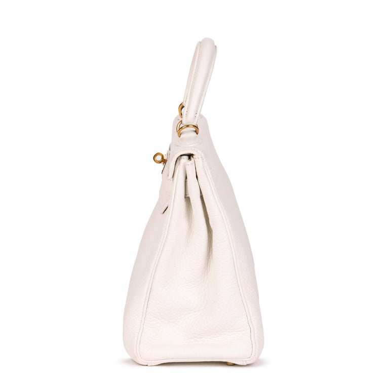 HERMÈS White Clemence Leather Kelly 32cm Retourne For Sale at 1stDibs