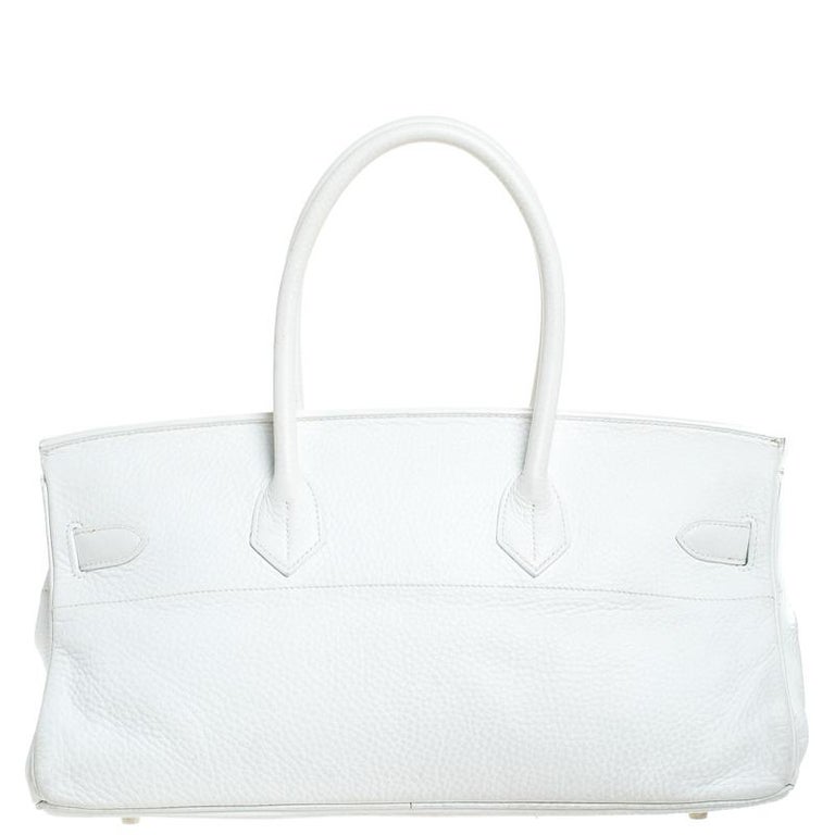 Hermes White Clemence Leather Palladium Hardware JPG Shoulder Birkin 42 ...