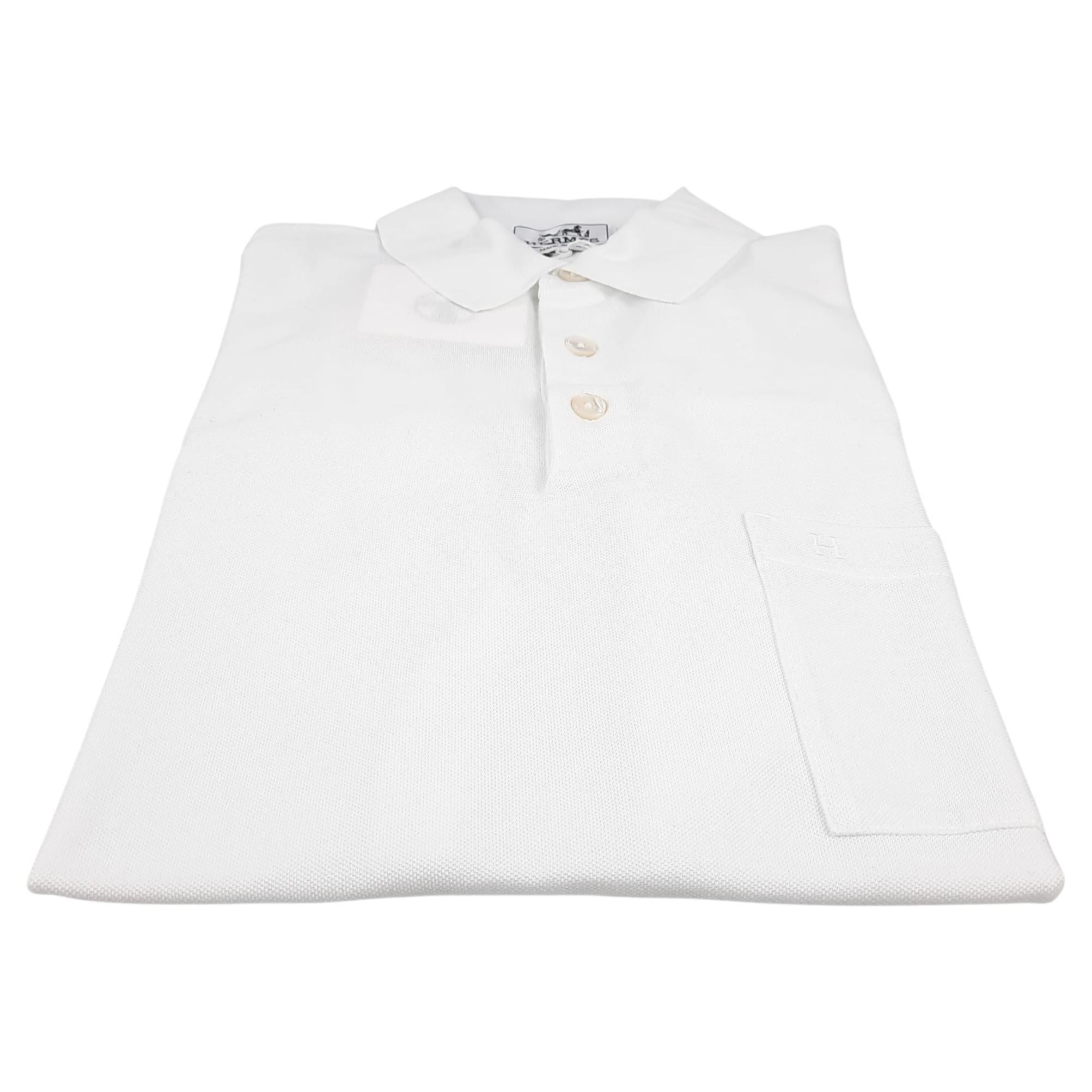 Hermes White H embroidered buttoned polo shirt For Sale at 1stDibs