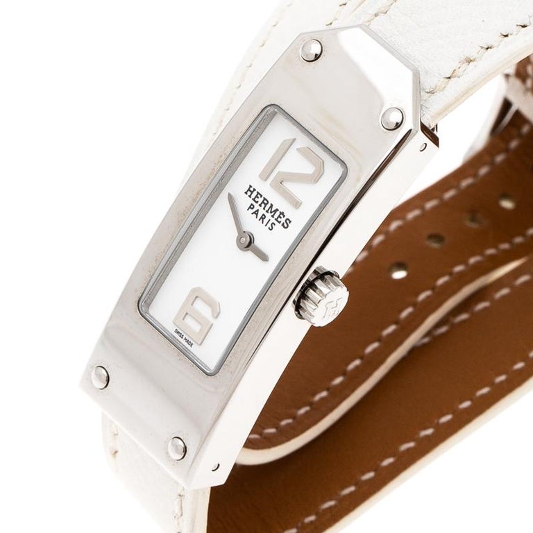 Hermes White Stainless Steel Kelly 2 Double KT1.210 Women's Wristwatch ...