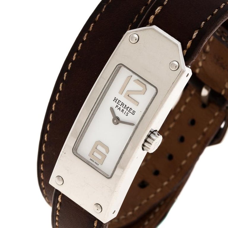 Hermes White Stainless Steel Kelly 2 Double Tour KT1.210 Women's ...