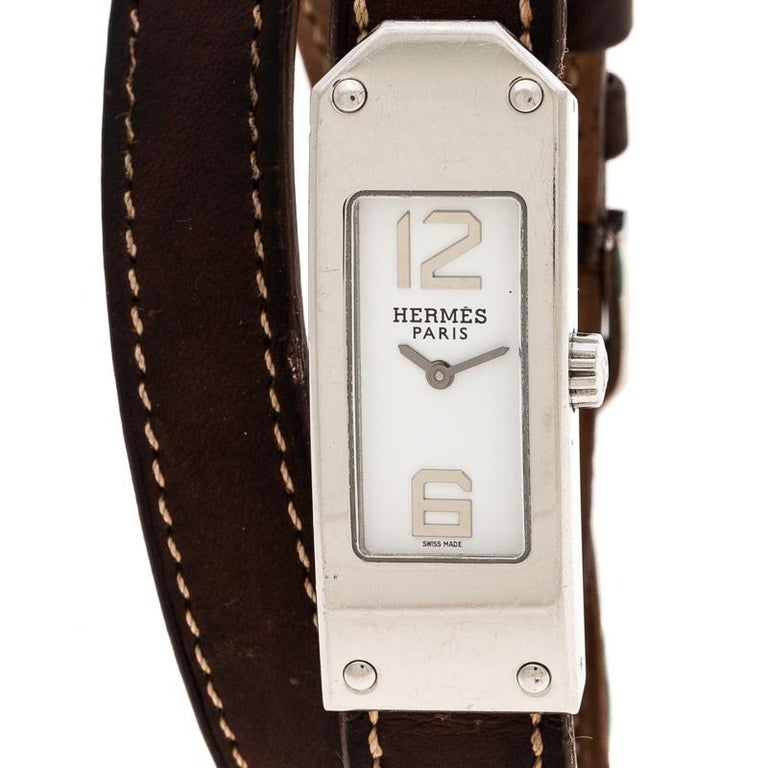 Hermes White Stainless Steel Kelly 2 Double Tour KT1.210 Women's ...