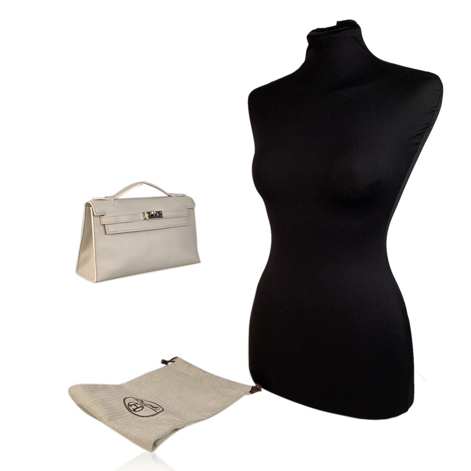 Hermes White Swift Leather Kelly Pochette Clutch Bag Handbag For Sale ...