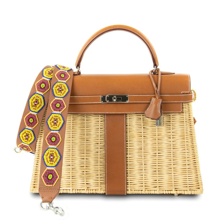 Hermes Wicker Barenia Picnic Kelly Bag 35cm PHW For Sale at 1stDibs