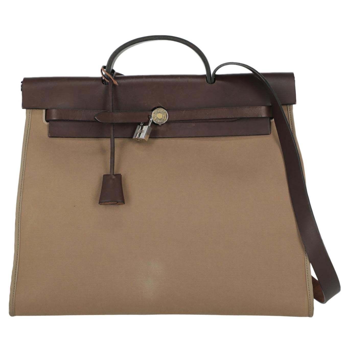 Hermes Women Handbags Herbag Beige Fabric For Sale at 1stDibs