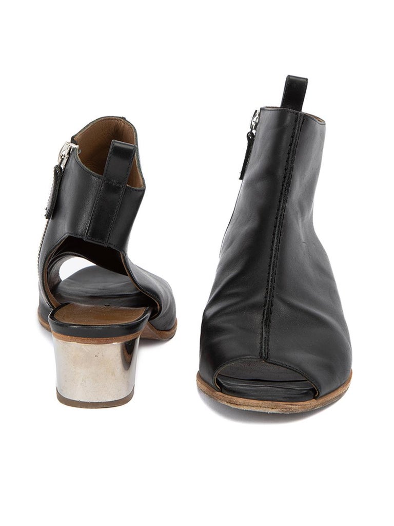 Hermès Women's Black Leather Peep Toe Booties For Sale at 1stDibs