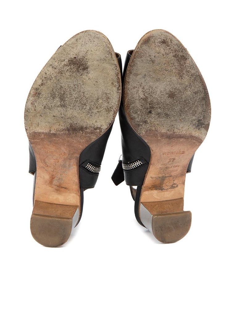 Hermès Women's Black Leather Peep Toe Booties For Sale at 1stDibs