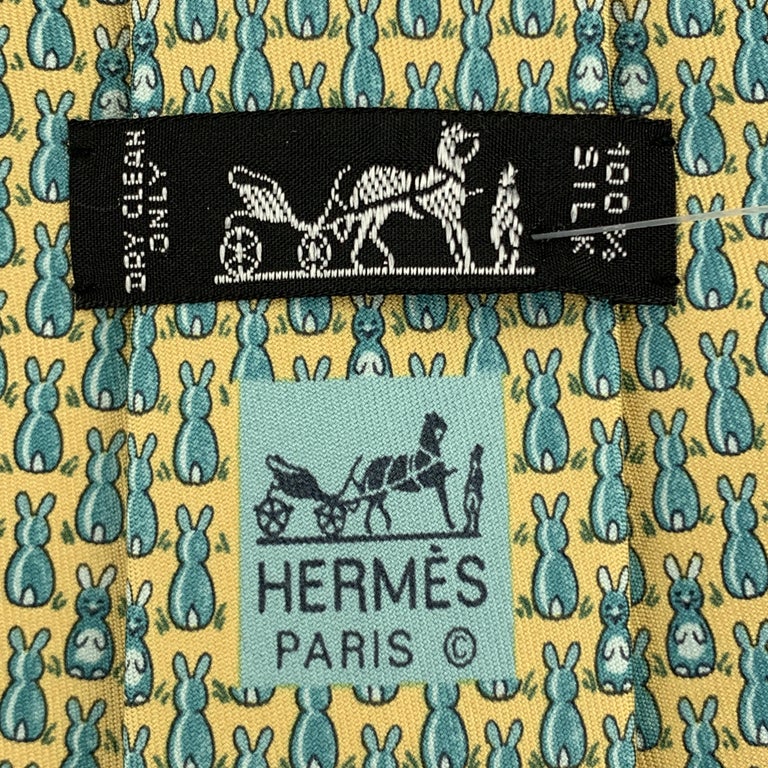 HERMES Yellow and Blue Bunny Rabbit Print Silk Tie at 1stDibs | hermes ...