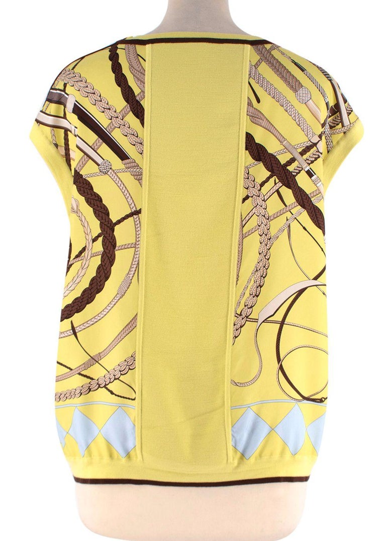 Hermes Yellow and Blue Equestrian Print Silk and Knit Vest - Size 6US ...