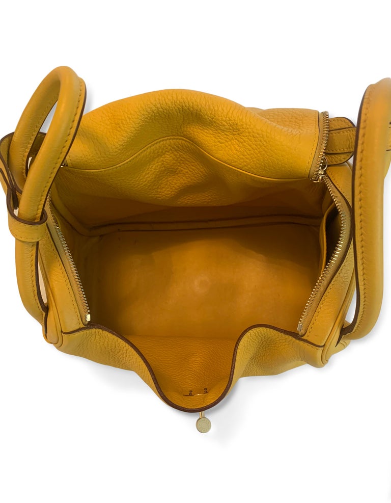 Hermes Yellow Clemence Leather Lindy 30cm Bag For Sale at 1stDibs