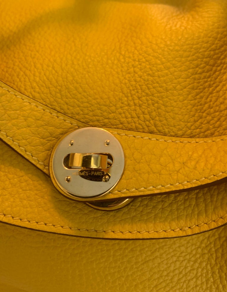 Hermes Yellow Clemence Leather Lindy 30cm Bag For Sale at 1stDibs