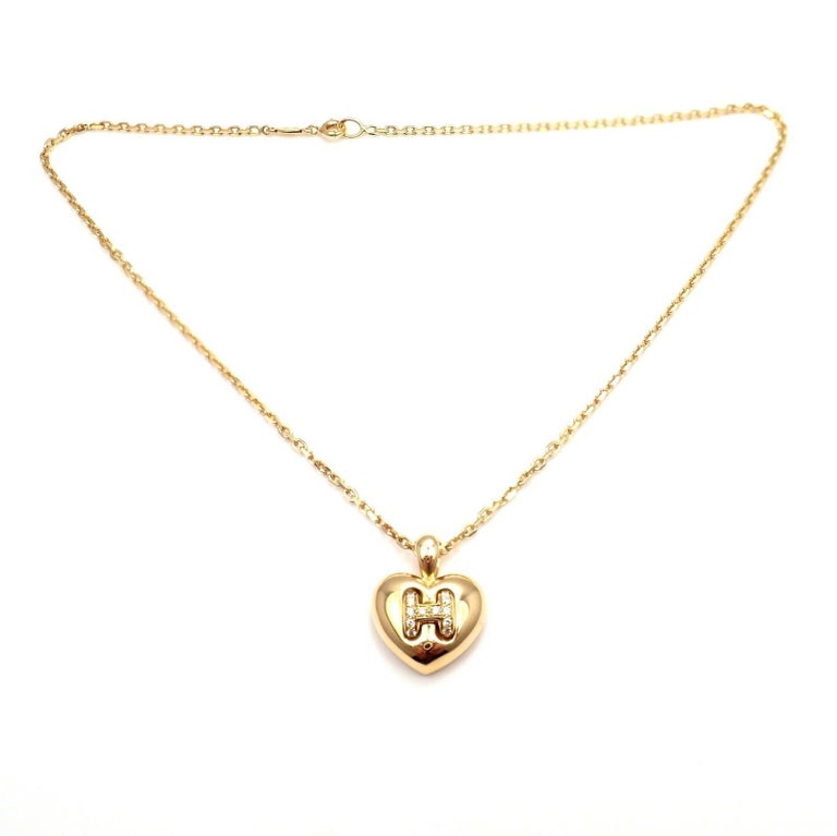 Hermès Yellow Gold Diamond H Heart Pendant Necklace For Sale (Free ...