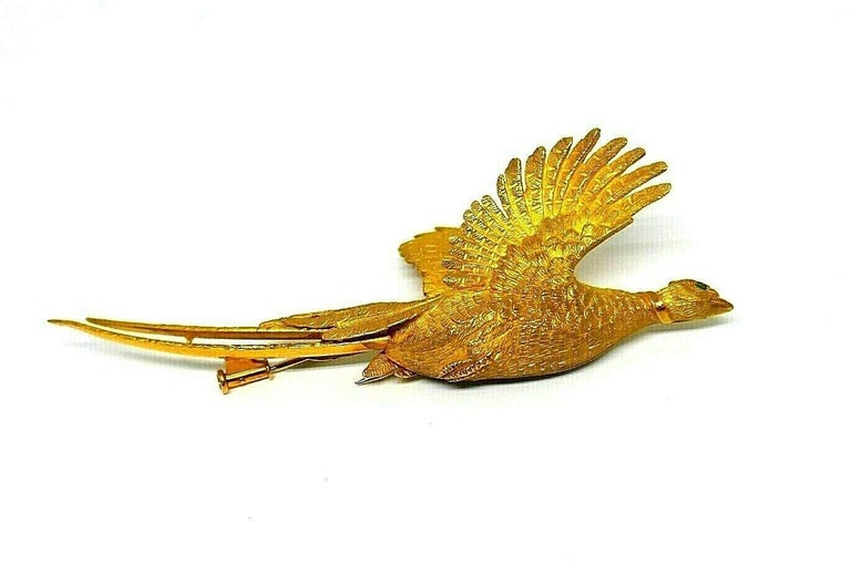 Hermes Yellow Gold Emerald Flying Pheasant Bird Brooch For Sale at ...