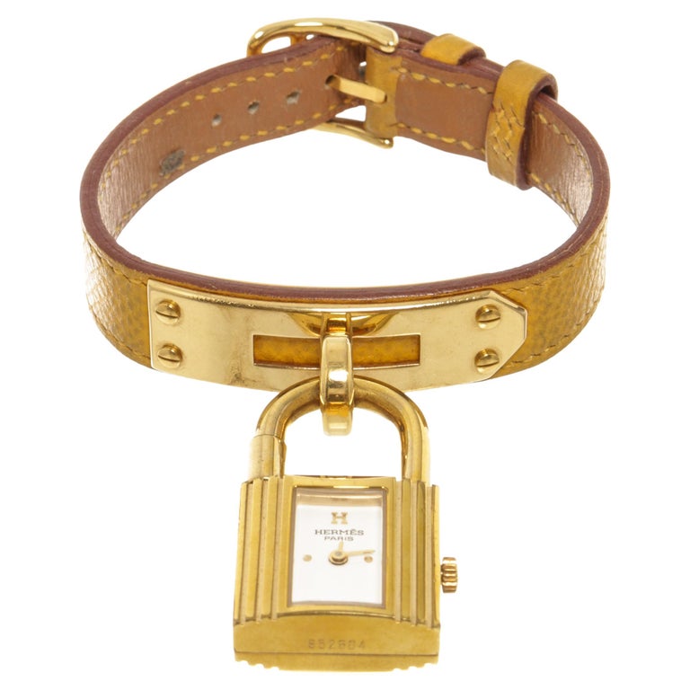 Hermes Yellow Gold Metal and Leather Kelly Quartz Watch Plated 20 For ...