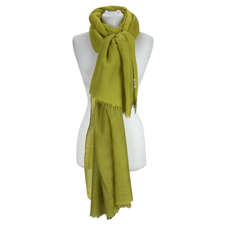 Hermes Yellow Green Cashmere Silk H Pattern Large Scarf Shawl For Sale ...