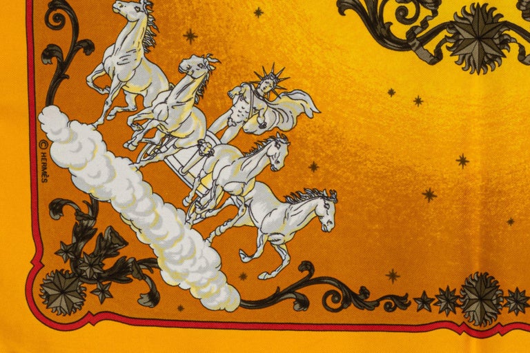 Hermès Yellow Silk Cosmos Scarf For Sale at 1stDibs