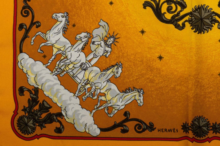 Hermès Yellow Silk Cosmos Scarf For Sale at 1stDibs