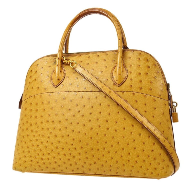 Hermes Yellow strich Exotic Gold Top Handle Satchel Shoulder Tote Bag ...