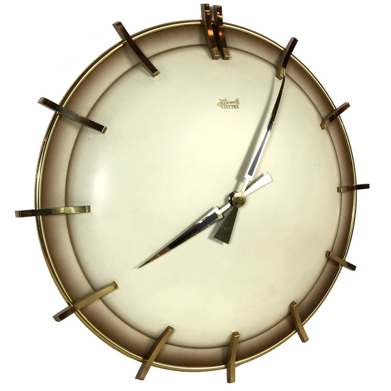 Hermle Electra Midcentury Brass Wall Clock, Germany, 1960s at 1stDibs