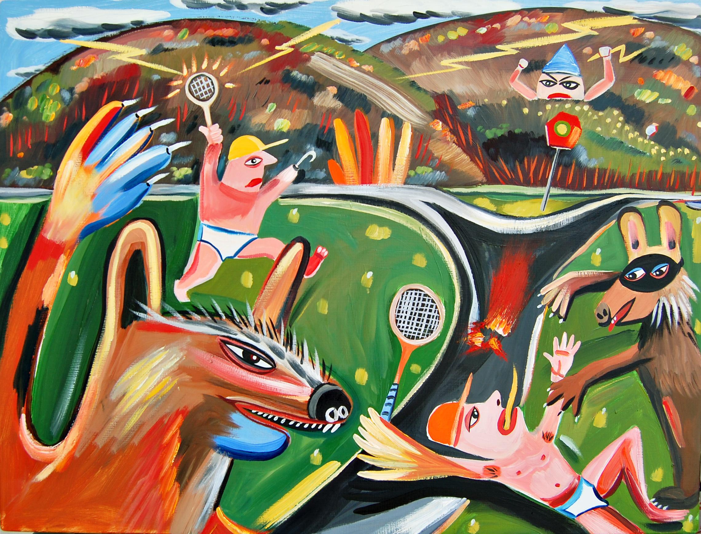 Hermzoo - "Let it Come Down" Oil Painting - (Basquiat, folk art ...