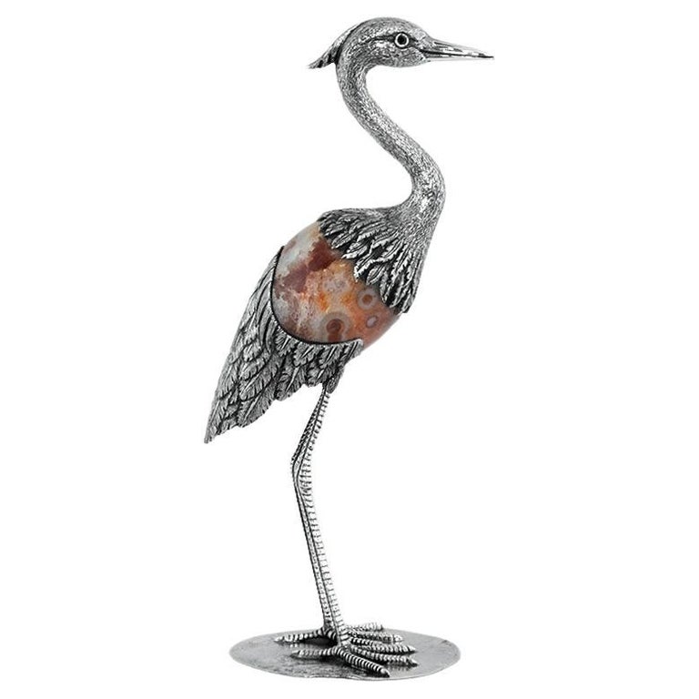 Heron by Alcino Silversmith Handcrafted in Sterling Silver with Orange ...