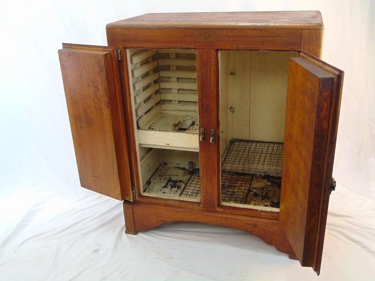 Herrick's Antique Vintage Wood Ice Box / Refrigerator For Sale at 1stDibs